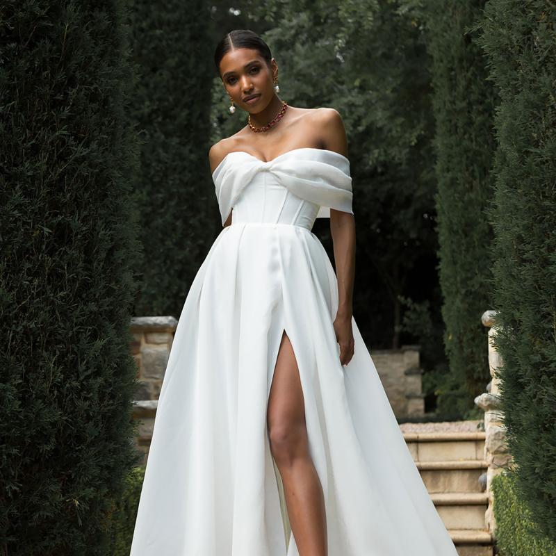 Prestyn Off the Shoulder Organza Wedding Dress by Madi Lane | LUV Bridal