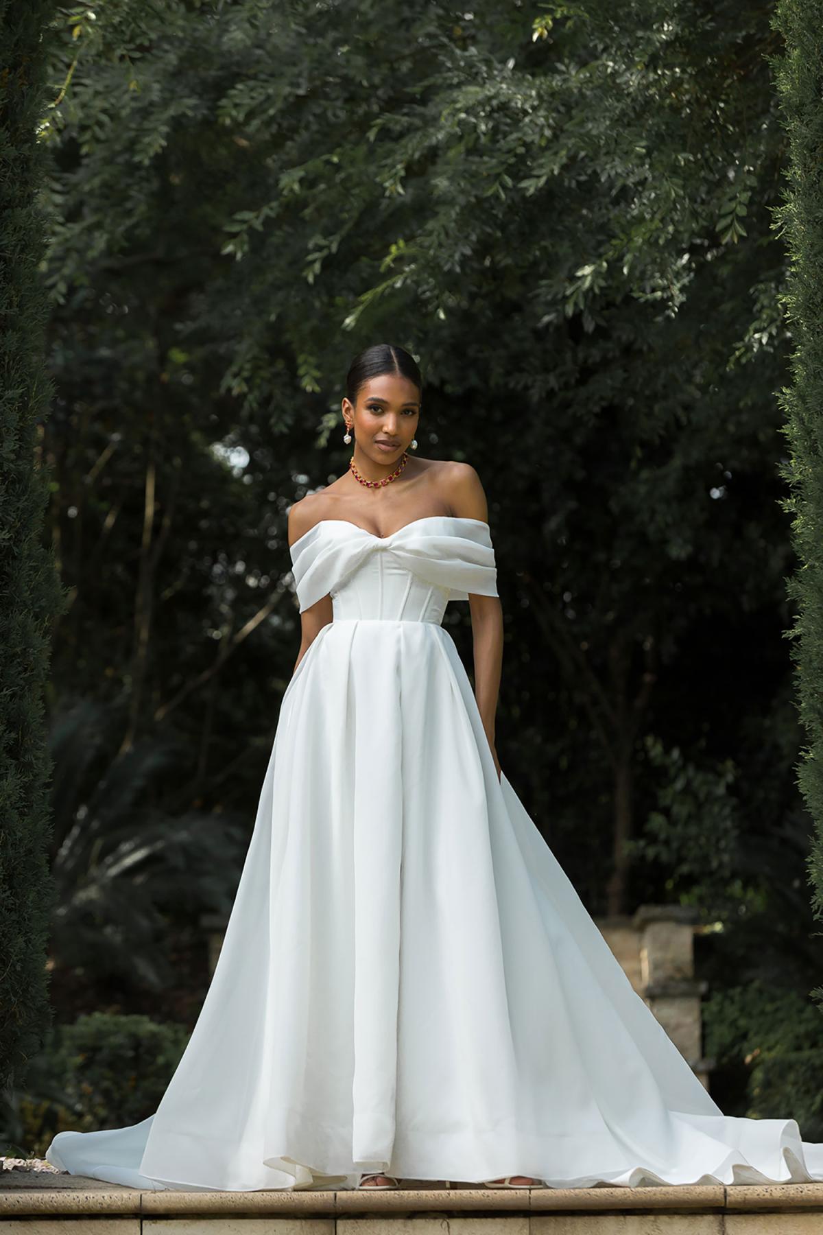 Prestyn Off the Shoulder Organza Wedding Dress by Madi Lane | LUV Bridal