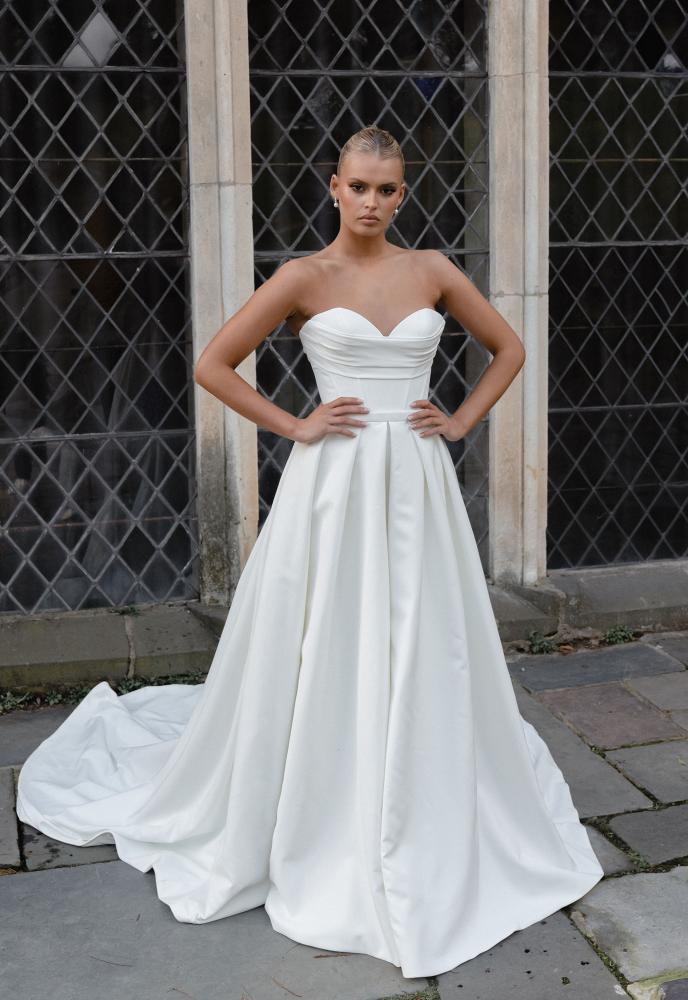 Masen Fit and Flare Crepe Wedding Dress by Evie Young Bridal | LUV Bridal