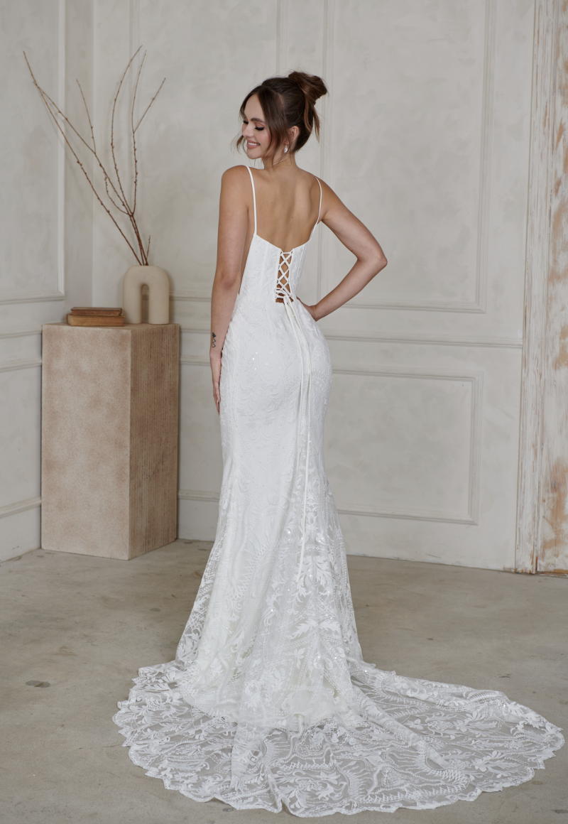 Kyle Fit and Flare Straight Neckline Wedding Dress by Evie Young Bridal ...